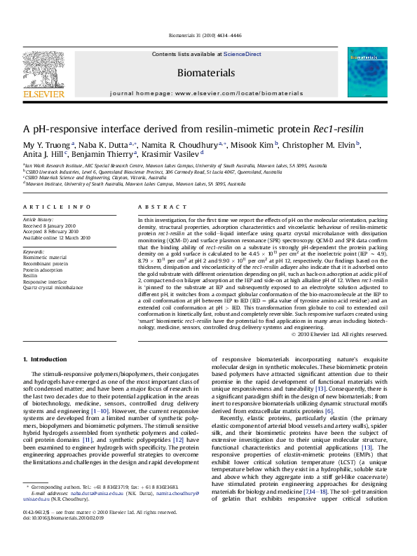 (PDF) A pH-responsive interface derived from resilin-mimetic protein ...