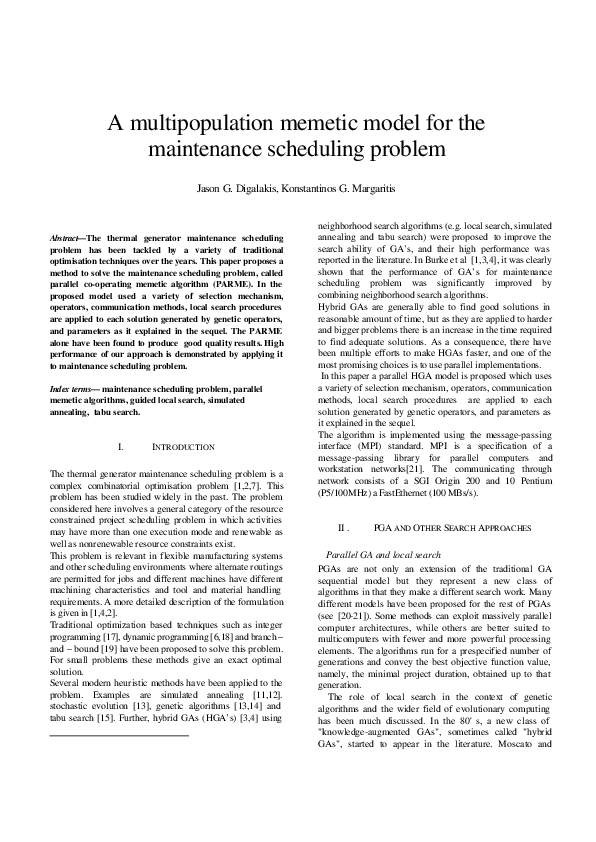 (PDF) A multipopulation memetic model for the maintenance scheduling problem