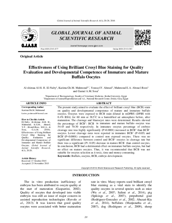 (PDF) Effectiveness of Using Brilliant Cresyl Blue Staining for Quality ...