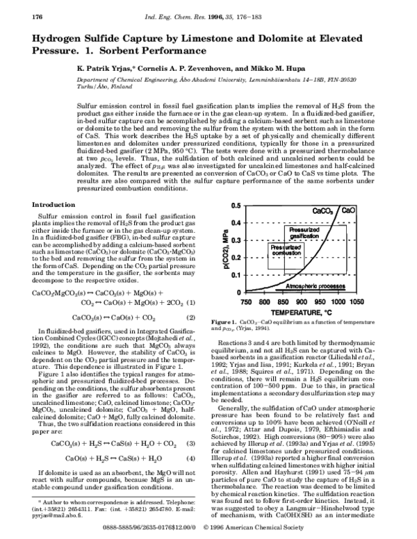 (PDF) Hydrogen sulfide capture by limestone and dolomite at elevated ...