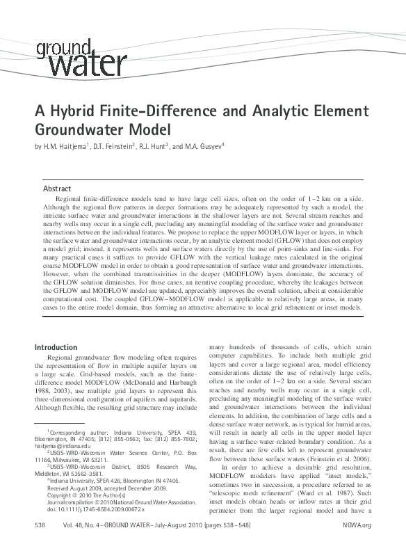 Pdf A Hybrid Finite Difference And Analytic Element Groundwater Model