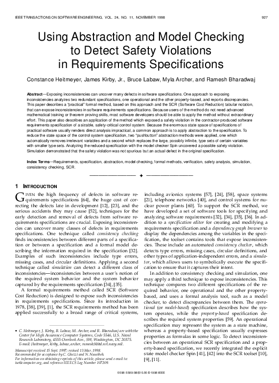 Pdf Using Abstraction And Model Checking To Detect Safety Violations In Requirements