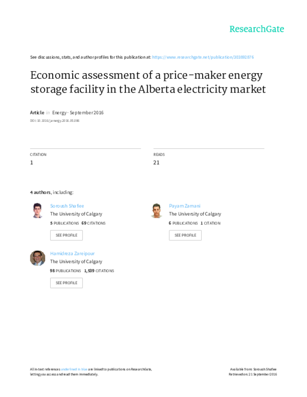 (PDF) Economic assessment of a price-maker energy storage facility in ...