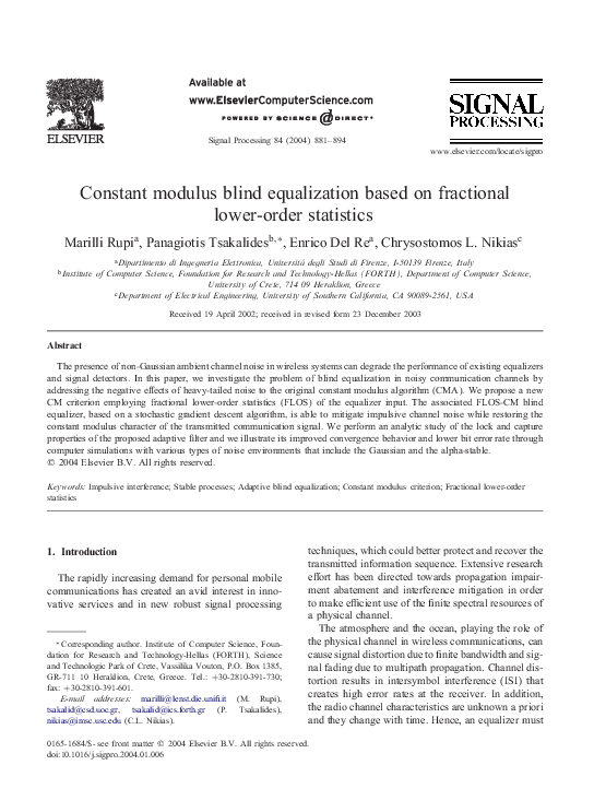 Pdf Constant Modulus Blind Equalization Based On Fractional Lower Order Statistics