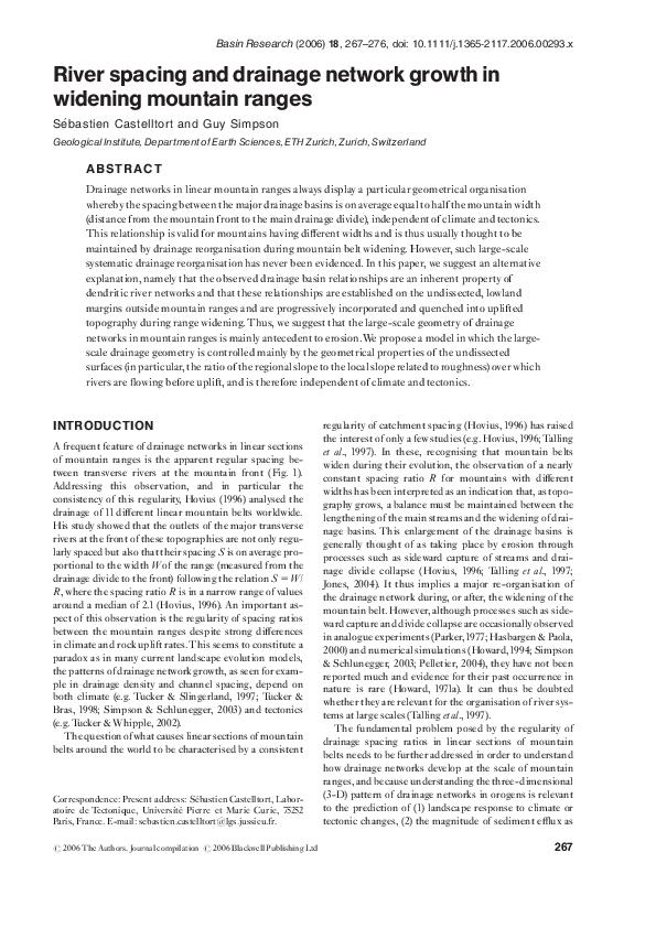 (PDF) River spacing and drainage network growth in widening mountain ranges
