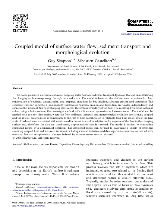 (PDF) Coupled model of surface water flow, sediment transport and ...