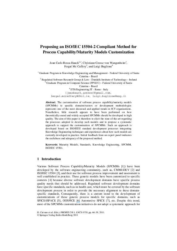 (PDF) Proposing an ISO/IEC 15504-2 Compliant Method for Process Capability/Maturity Models ...