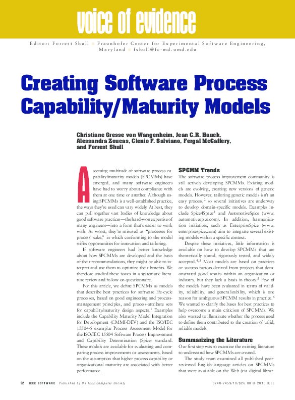 (PDF) Creating Software Process Capability/Maturity Models