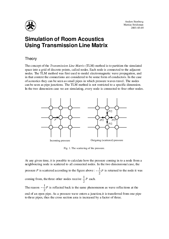 (PDF) Simulation of Room Acoustics Using Transmission Line Matrix