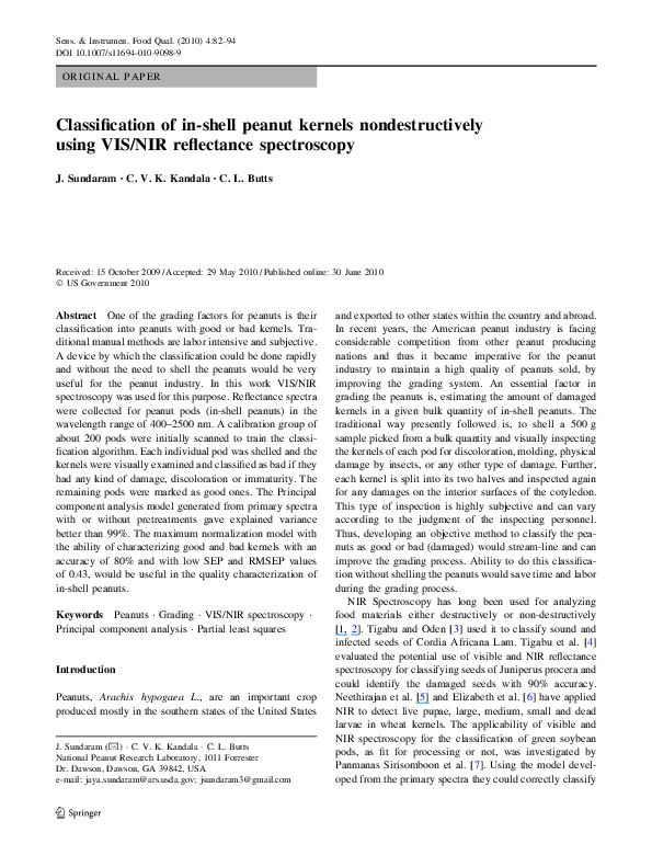 Pdf Classification Of In Shell Peanut Kernels Nondestructively Using