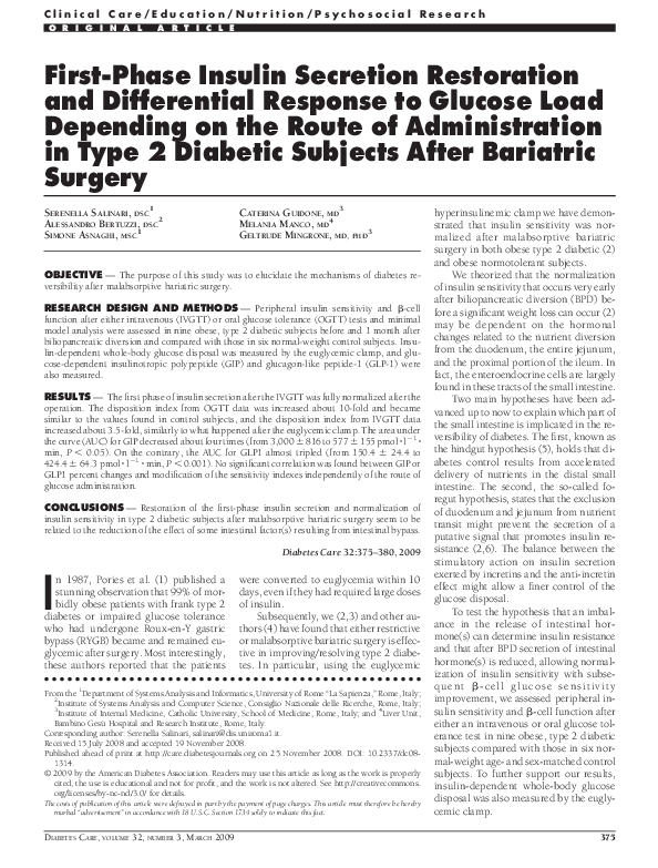 (PDF) First-Phase Insulin Secretion Restoration and Differential ...