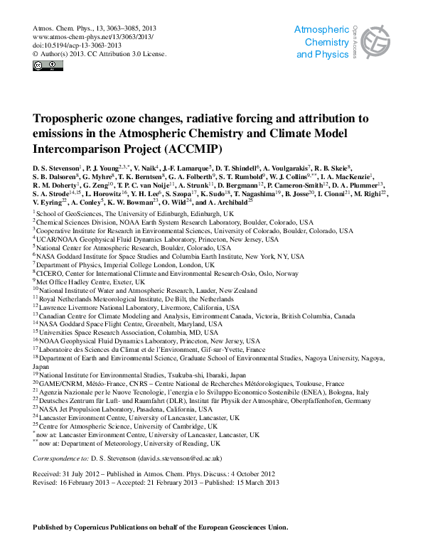 (PDF) Tropospheric ozone changes, radiative forcing and attribution to ...