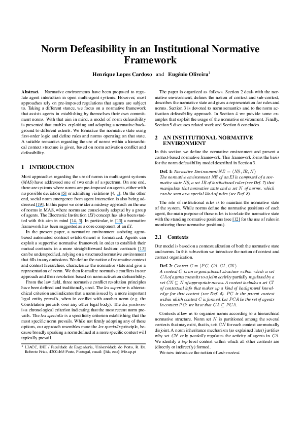 (PDF) Norm defeasibility in an institutional normative framework
