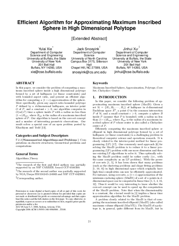 Pdf Efficient Algorithm For Approximating Maximum Inscribed Sphere In
