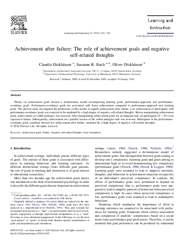 (PDF) Achievement after failure: The role of achievement goals and ...