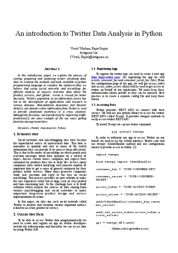 (PDF) An introduction to Twitter Data Analysis in Python