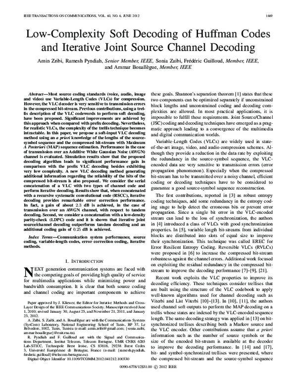 Pdf Low Complexity Soft Decoding Of Huffman Codes And Iterative Joint