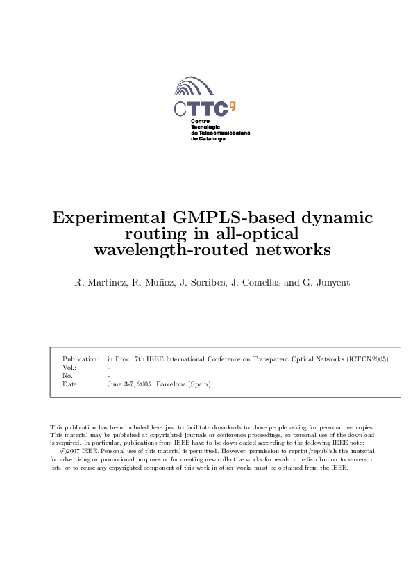 (PDF) Experimental GMPLS-based dynamic routing in all-optical wavelength-routed networks