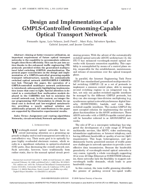 (PDF) Design and Implementation of a GMPLS-Controlled Grooming-Capable ...