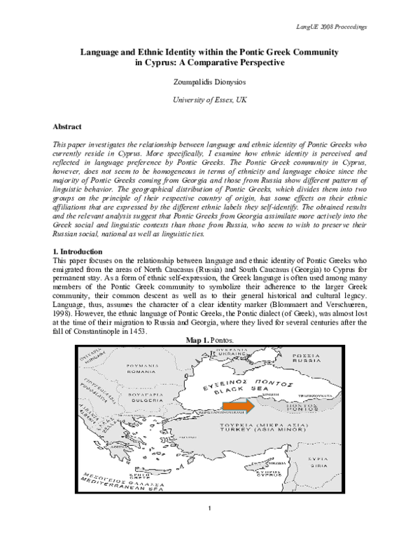 (PDF) Language and Ethnic Identity within the Pontic Greek Community in Cyprus: A Comparative ...