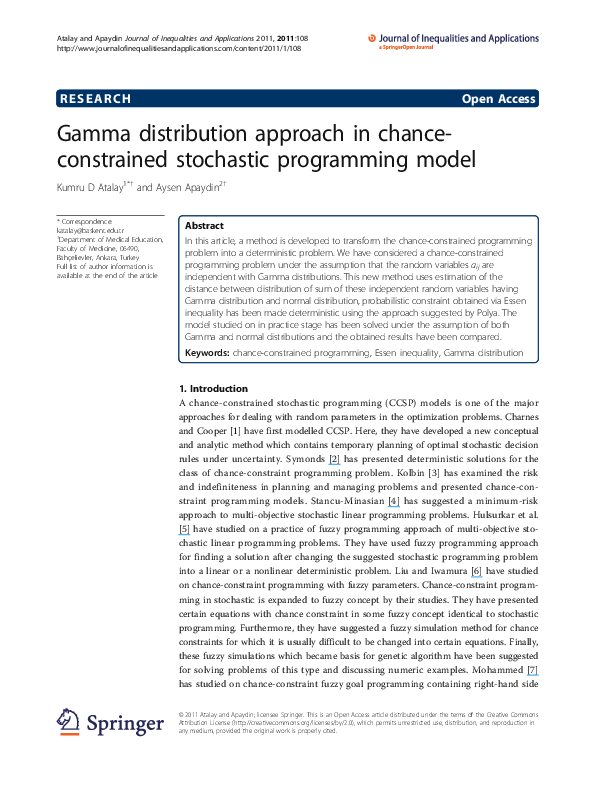 (PDF) Gamma distribution approach in chance-constrained stochastic ...