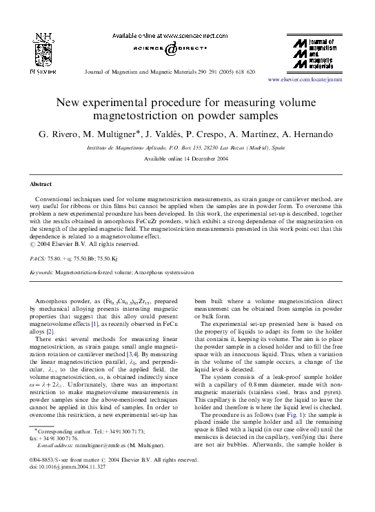 (PDF) New experimental procedure for measuring volume magnetostriction ...