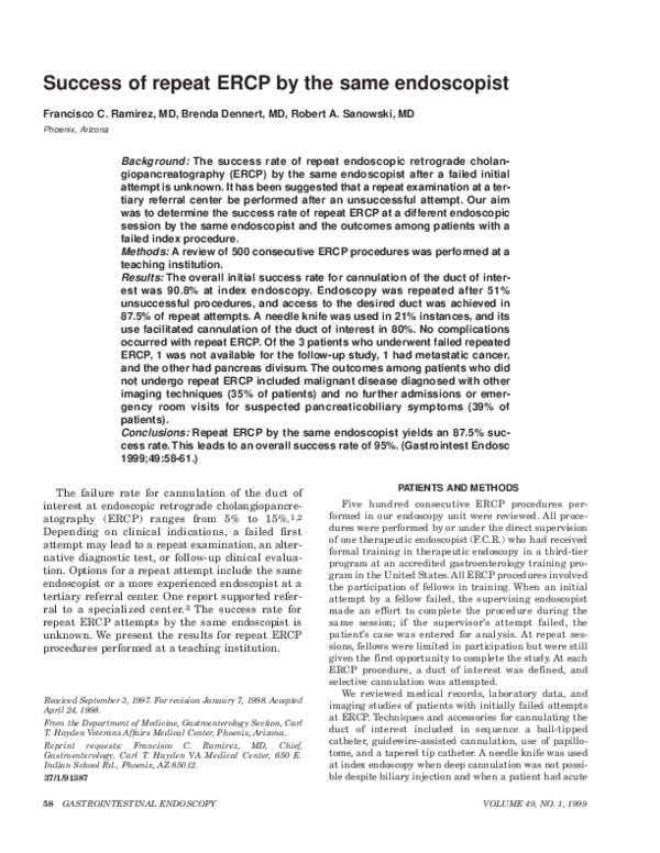 (PDF) Success of repeat ERCP by the same endoscopist