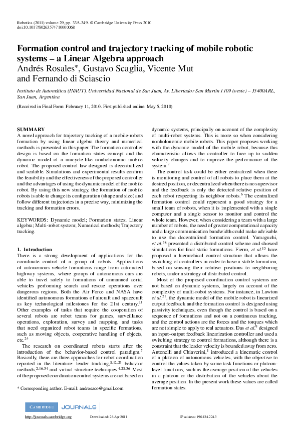(PDF) Formation control and trajectory tracking of mobile robotic systems – a Linear Algebra ...