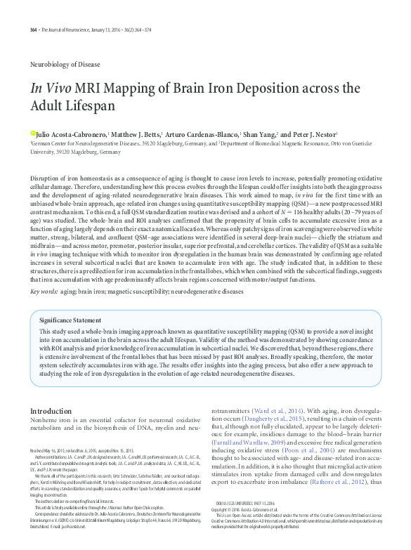 (PDF) In Vivo MRI Mapping of Brain Iron Deposition across the Adult ...
