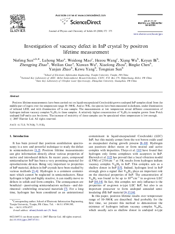 (PDF) Investigation of vacancy defect in InP crystal by positron ...