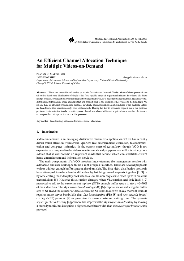 (PDF) An Efficient Channel Allocation Technique for Multiple Videos-on-Demand