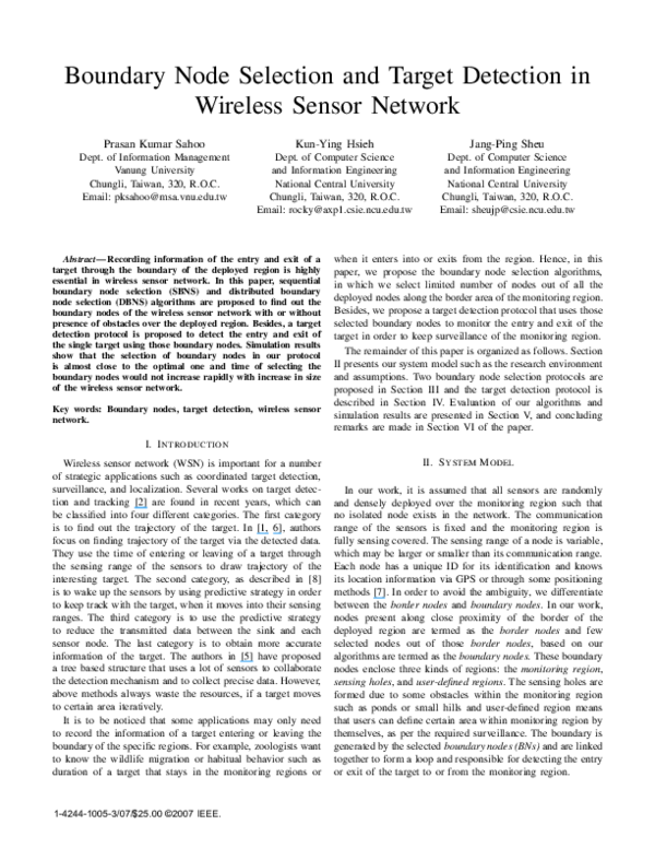 Pdf Boundary Node Selection And Target Detection In Wireless Sensor Network Prasan Sahoo