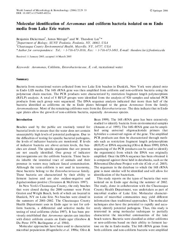 (PDF) Molecular Identification of Aeromonas and Coliform Bacteria ...