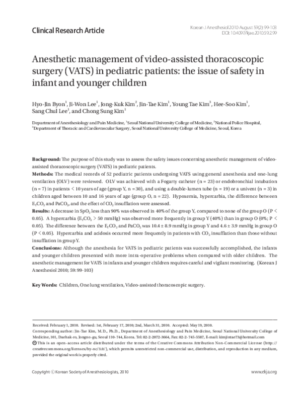 (PDF) Anesthetic management of video-assisted thoracoscopic surgery ...