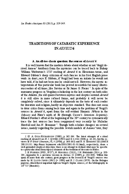 TRADITIONS OF CATABATIC EXPERIENCE IN AENEID 6