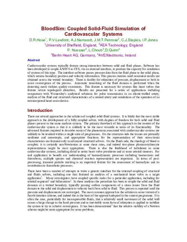 (PDF) BloodSim: Coupled Solid-Fluid Simulation of Cardiovascular Systems