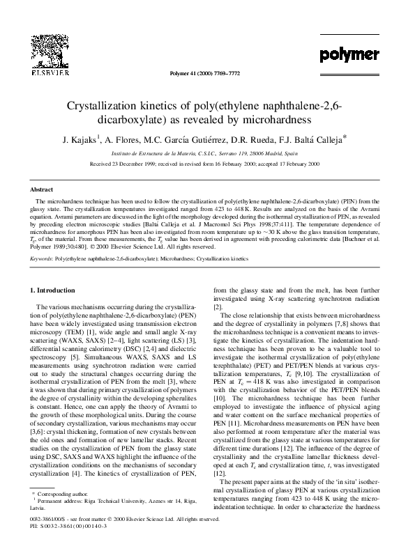 (PDF) Crystallization kinetics of poly(ethylene naphthalene-2,6 ...