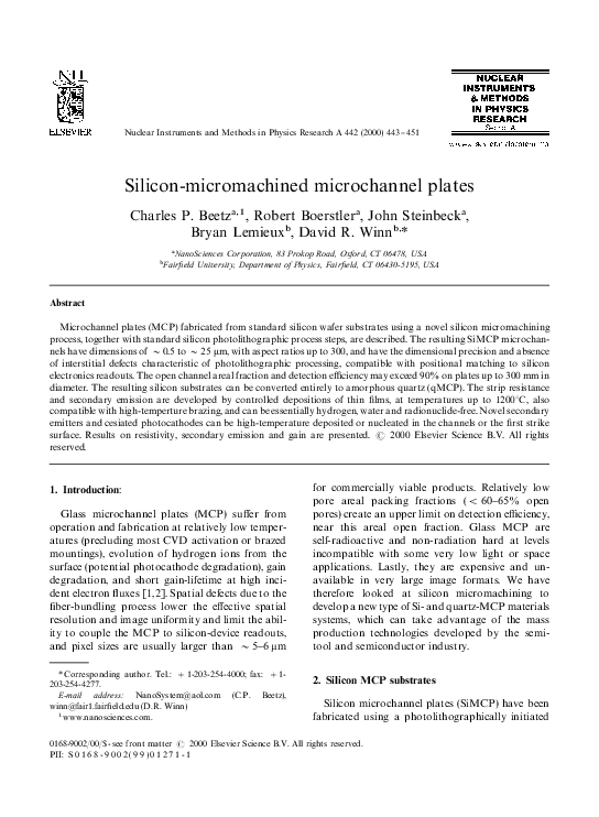 (PDF) Silicon-micromachined microchannel plates