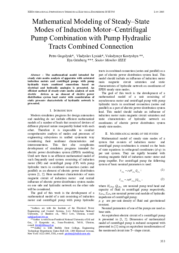 (PDF) Mathematical Modeling of Steady–State Modes of Induction Motor–Centrifugal Pump ...