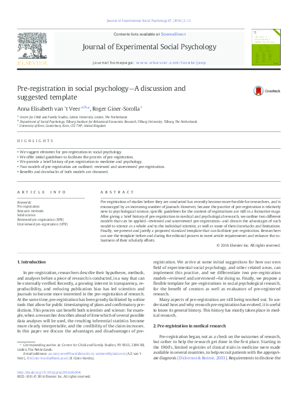 (PDF) Pre-registration in social psychology—A discussion and suggested ...