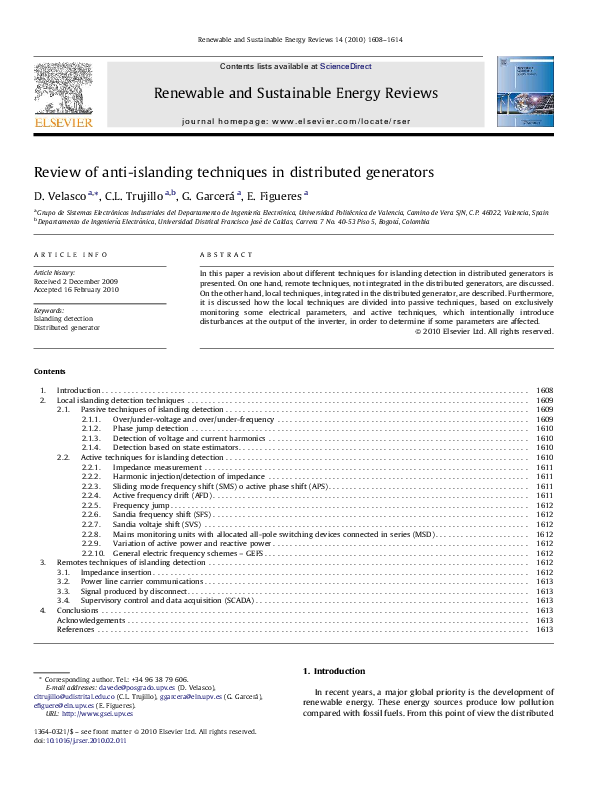 (PDF) Review of anti-islanding techniques in distributed generators