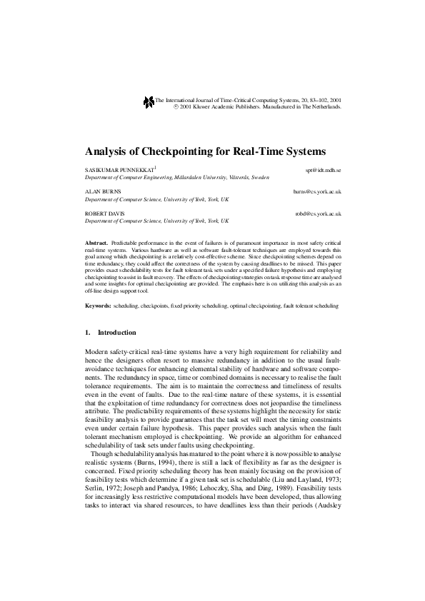 (PDF) Analysis of Checkpointing for Real-Time Systems