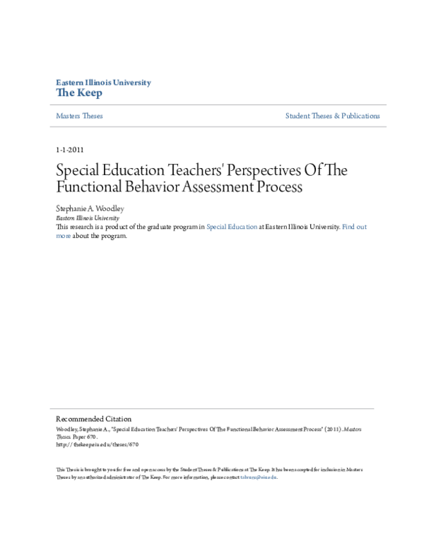 (PDF) Special education teachers' perspectives of the functional ...
