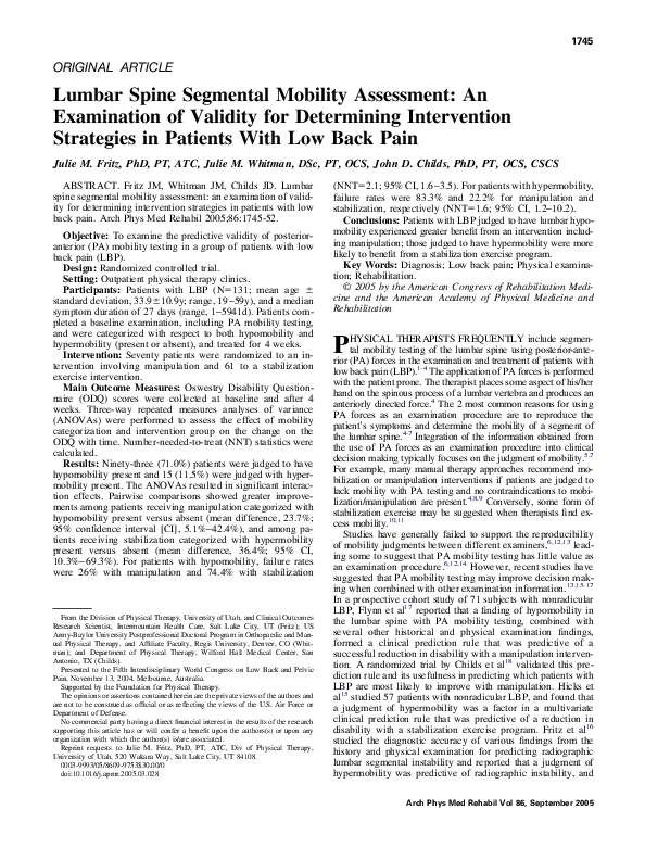 (PDF) Lumbar Spine Segmental Mobility Assessment: An Examination of ...