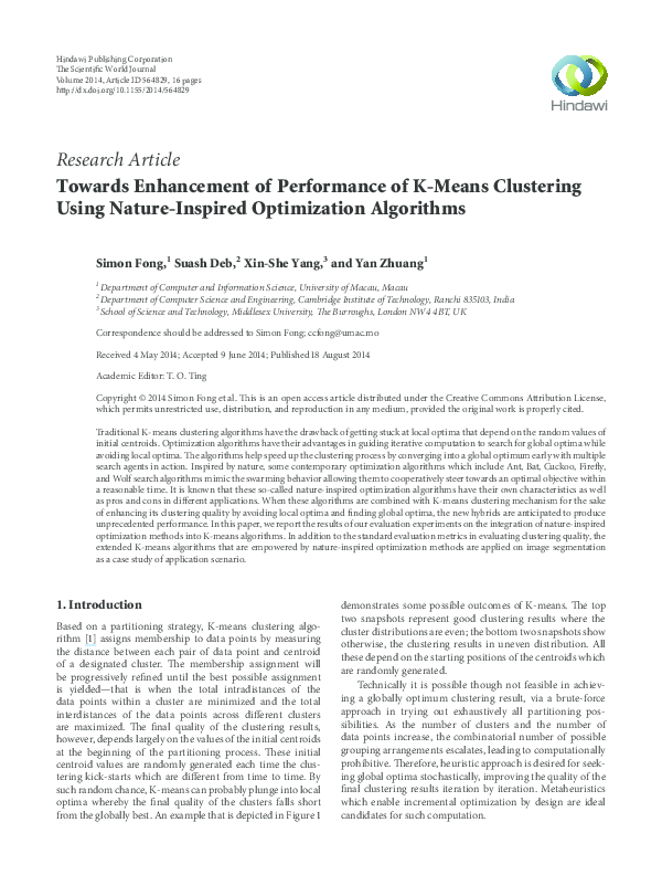 Pdf Towards Enhancement Of Performance Of K Means Clustering Using Nature Inspired 