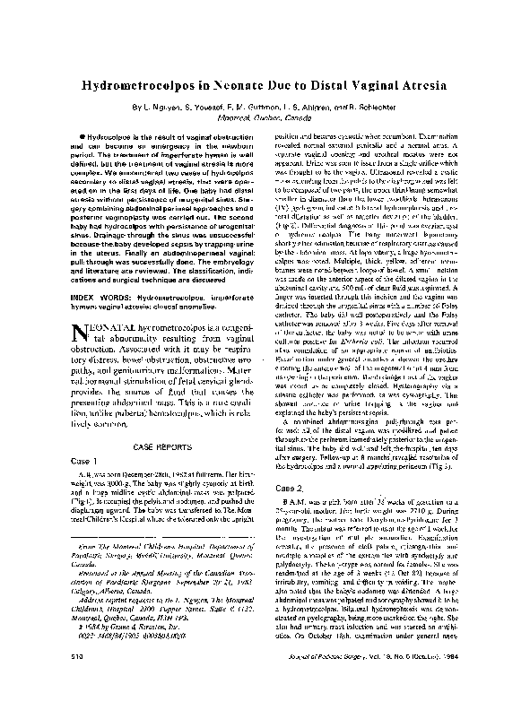 (PDF) Hydrometrocolpos in neonate due to distal vaginal atresia