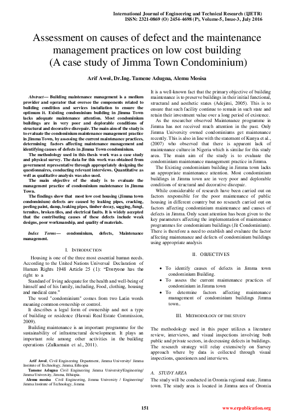 (PDF) Assessment on causes of defect and the maintenance