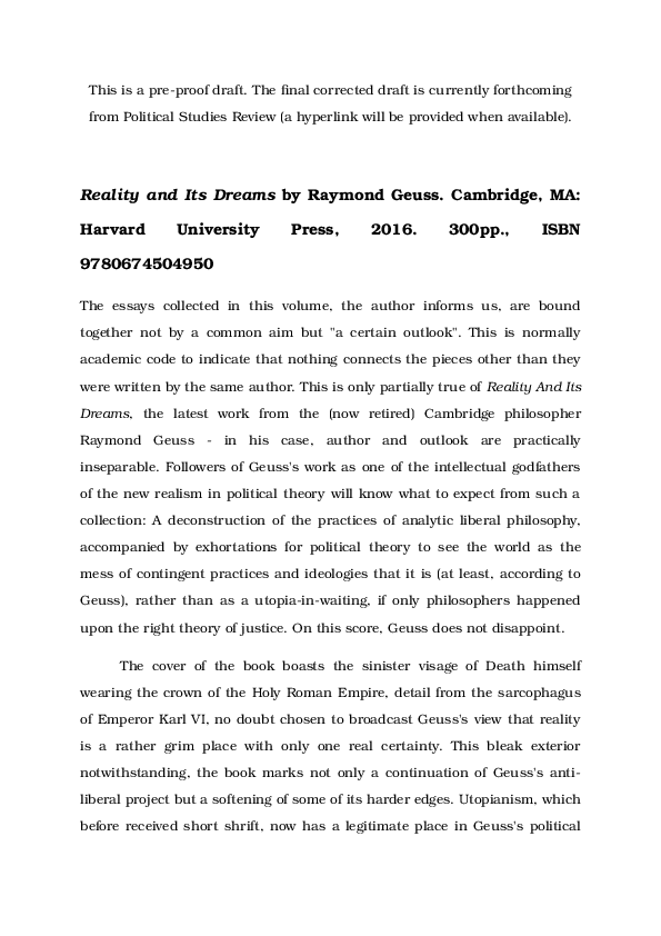 (DOC) Review of Raymond Geuss - Reality and Its Dreams (for Political ...