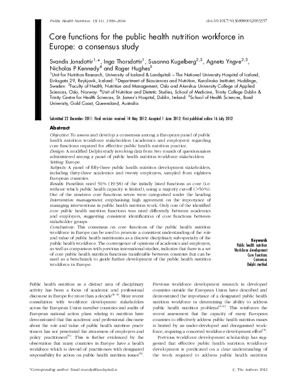 (PDF) Core functions for the public health nutrition workforce in ...