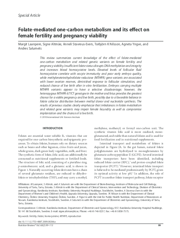 (PDF) Folate-mediated one-carbon metabolism and its effect on female ...